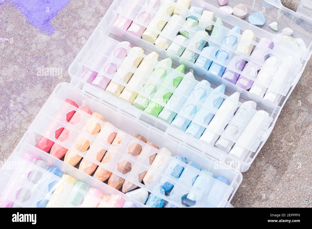 Colorful sidewalk chalk in the box Stock Photo - Alamy