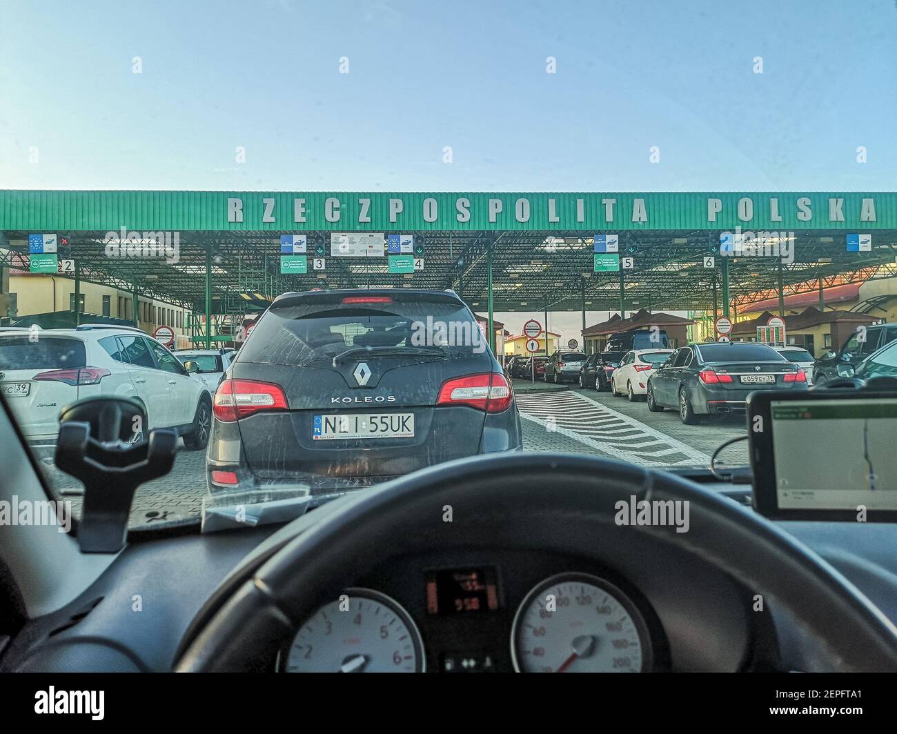 Kaliningrad, Russia People waiting in a line on border crossing between ...