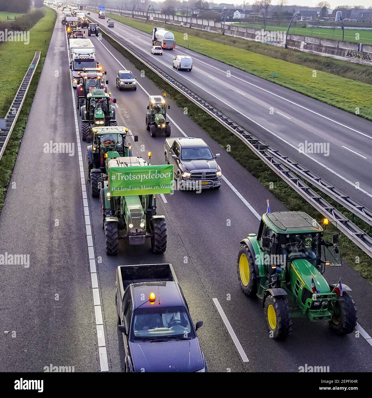 TIEL, farmers protesting, driving their tractors on the highways, A15 ...