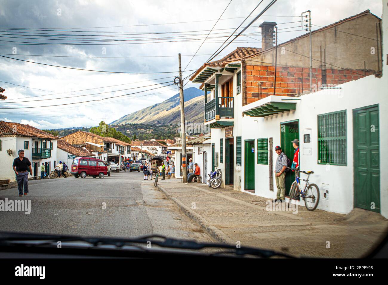 people, wearing poncho. Artisan sellers,tourism. Villa de Leyva 500 ...