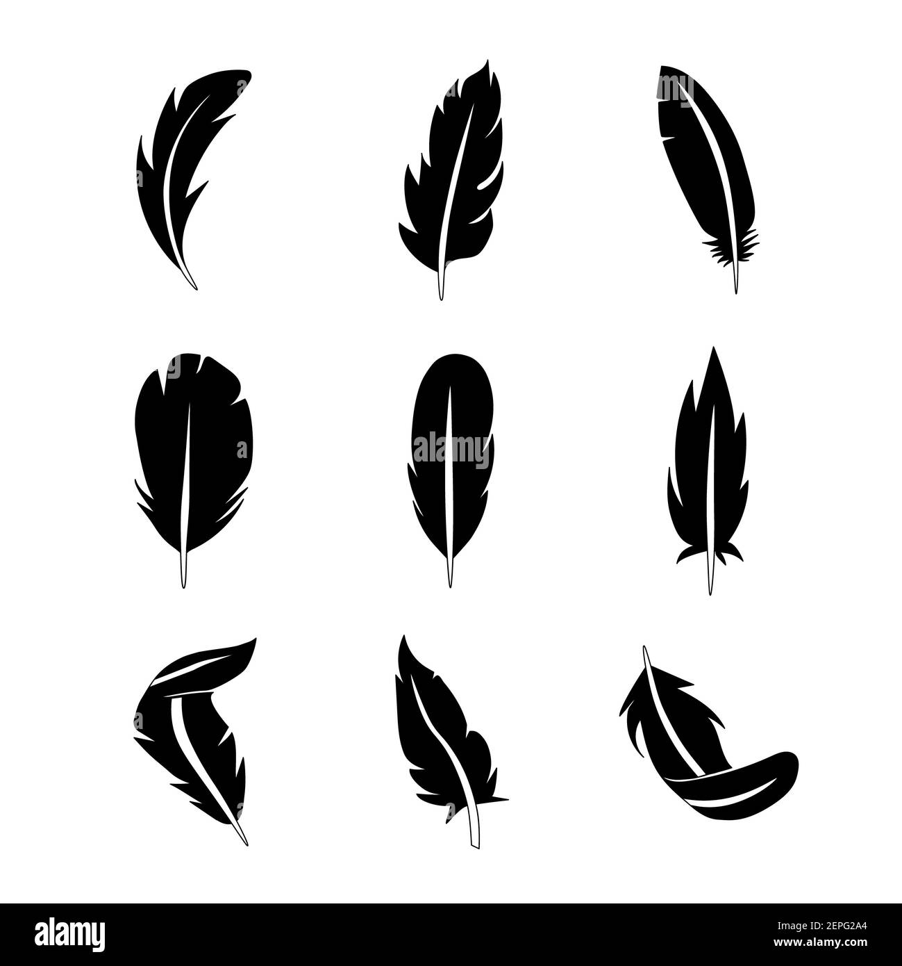 Set of feather flat icon. Pictogram for web. Line stroke. Isolated on ...
