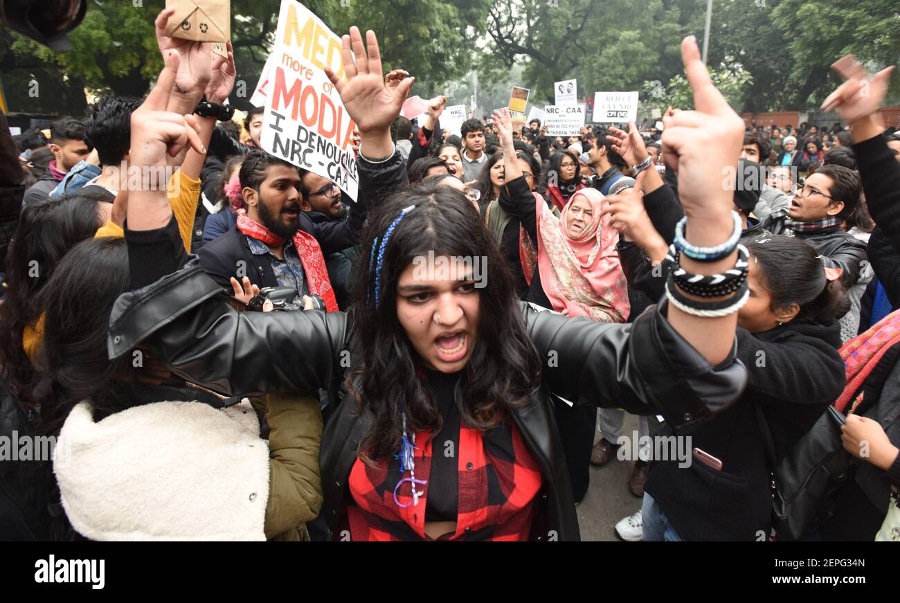 NEW DELHI, INDIA - DECEMBER 19: Protesters with posters and placards ...