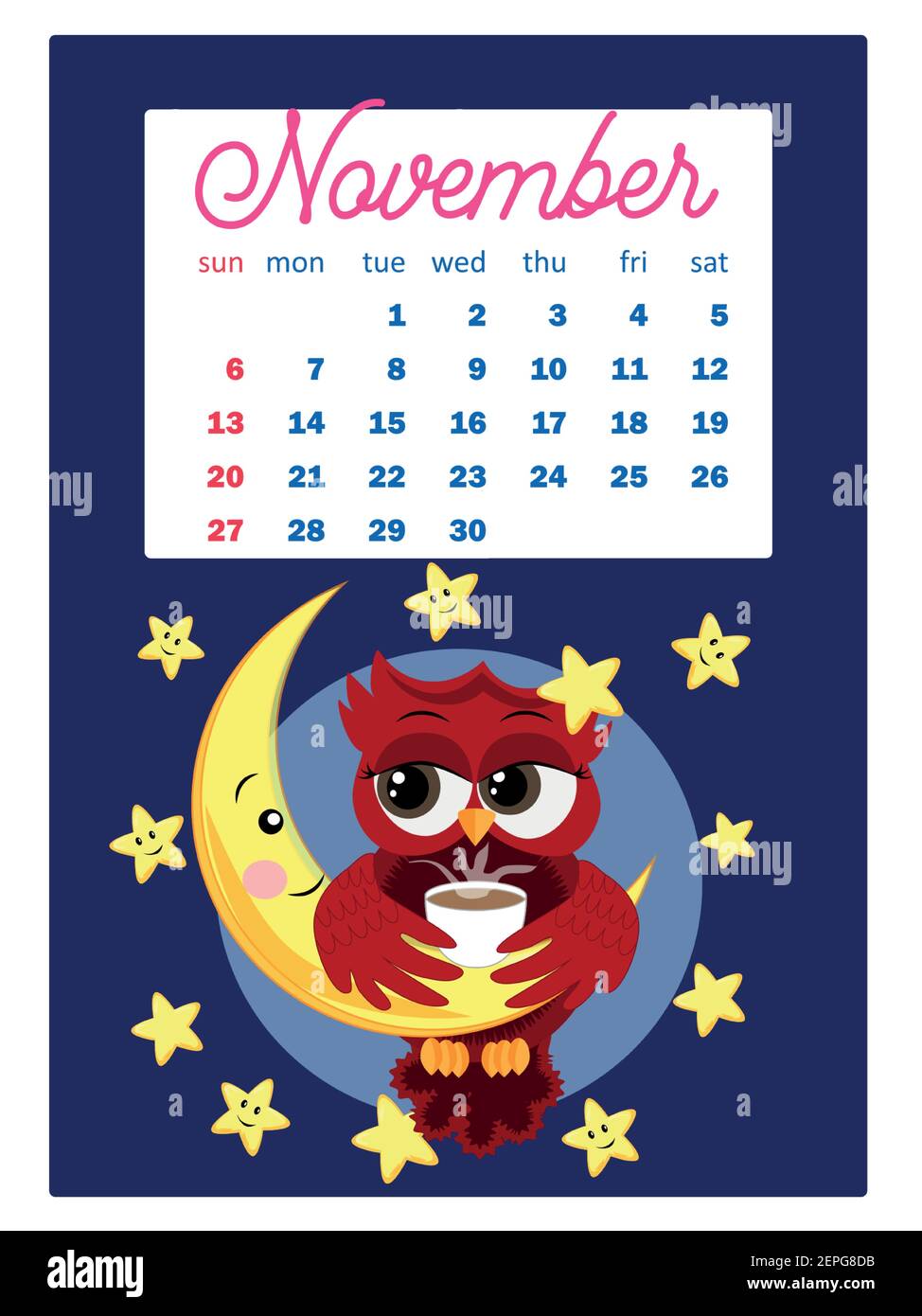 Calendar 2022. Cute owls and birds for every month. Wall vertical ...