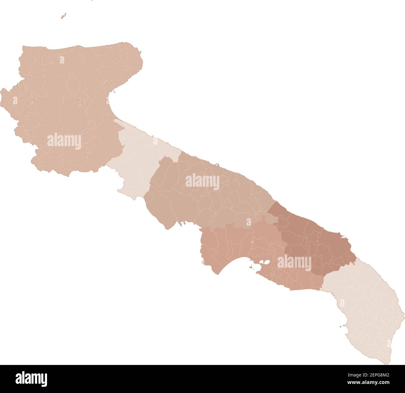 Puglia map, division by provinces and municipalities. Closed and ...