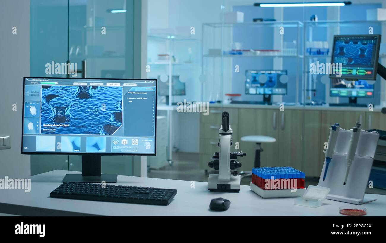 Interior of modern scientist modern biological lab with empty ...