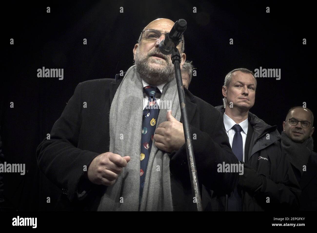 Chief Rabbi of Poland, Michael Schudrich is seen giving a speech ahead ...