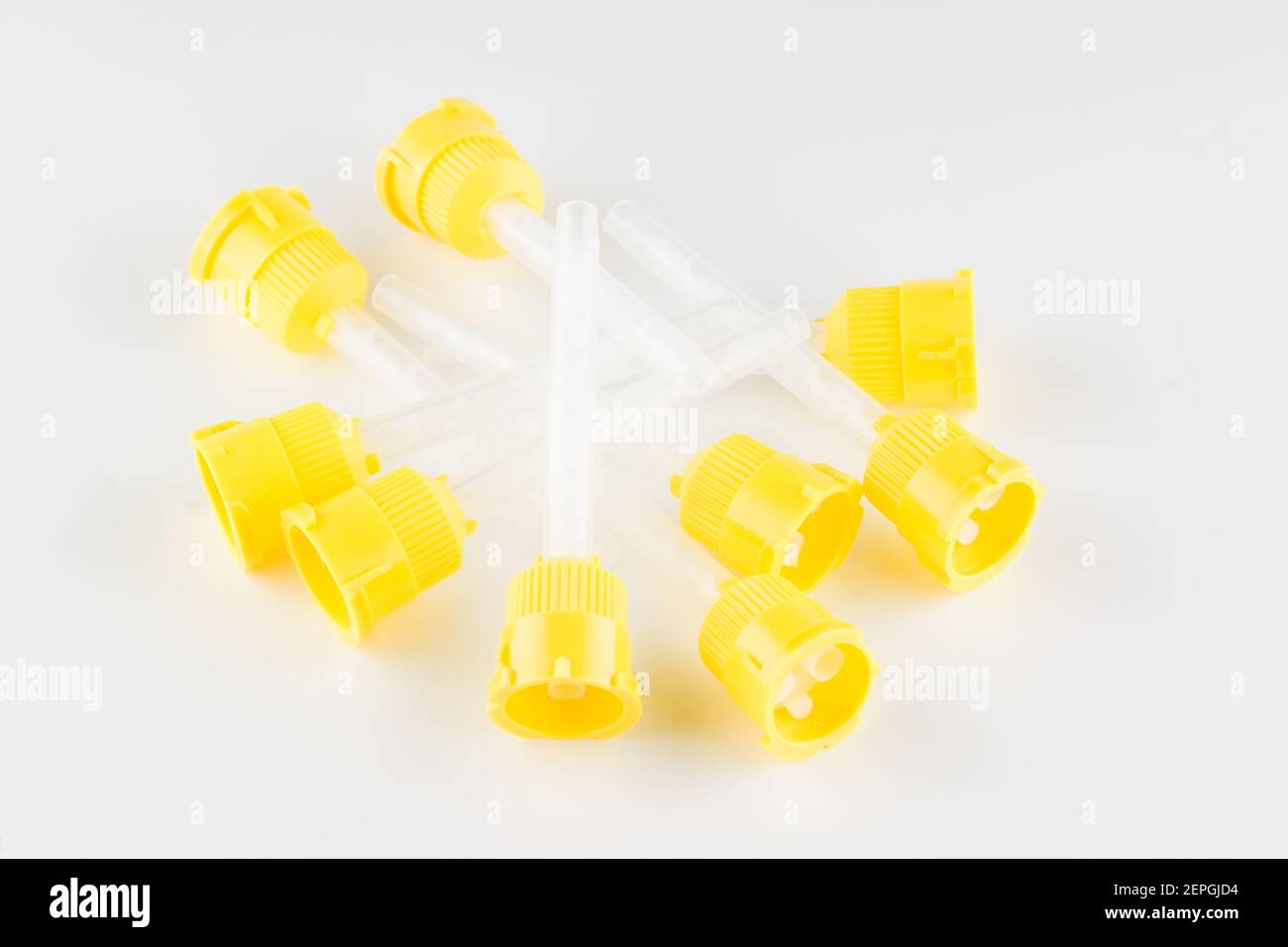 Cannula for mixing dental impression masses isolated on white ...