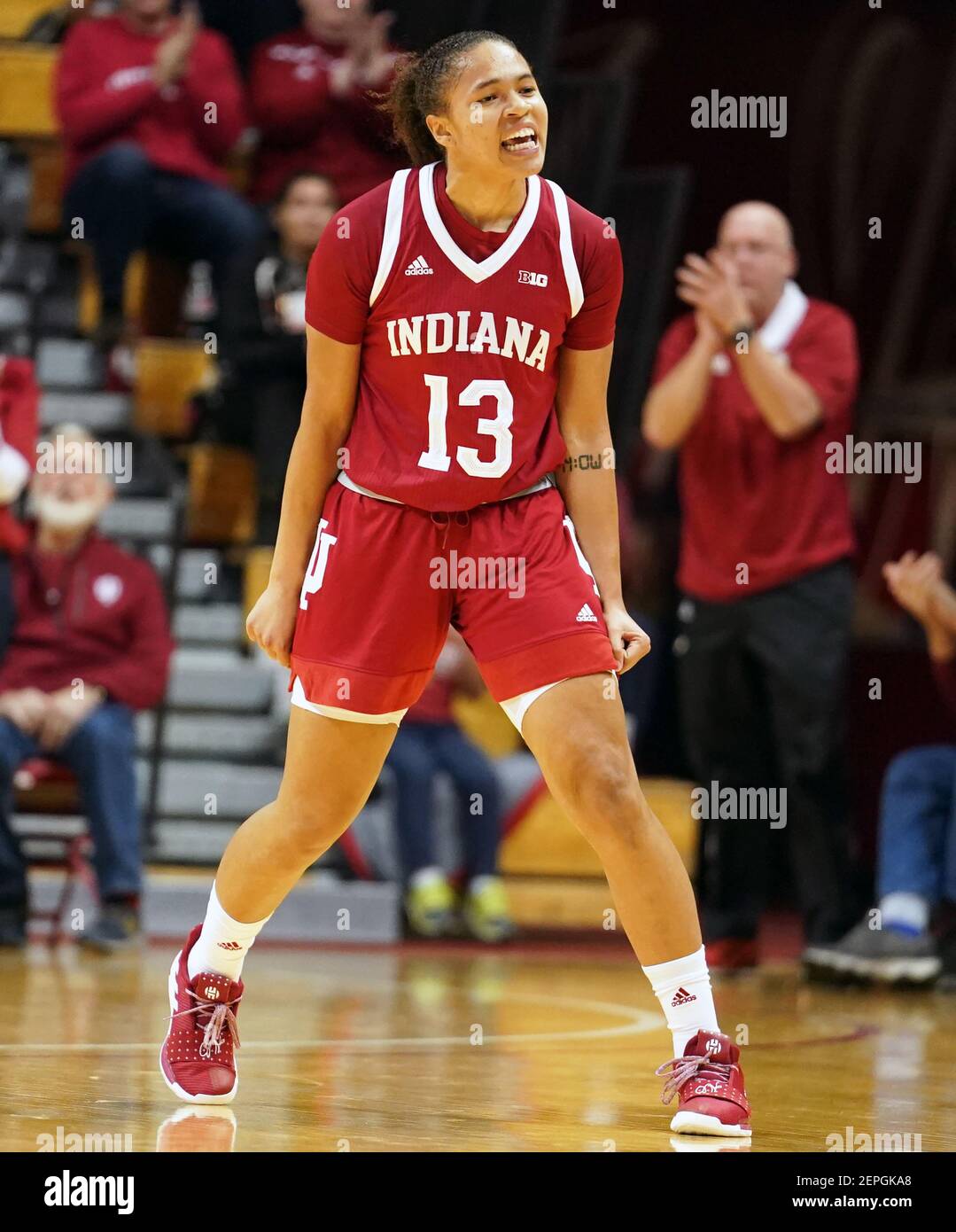 Indiana Hoosiers, Jaelynn Penn (13) celebrates after making a three ...