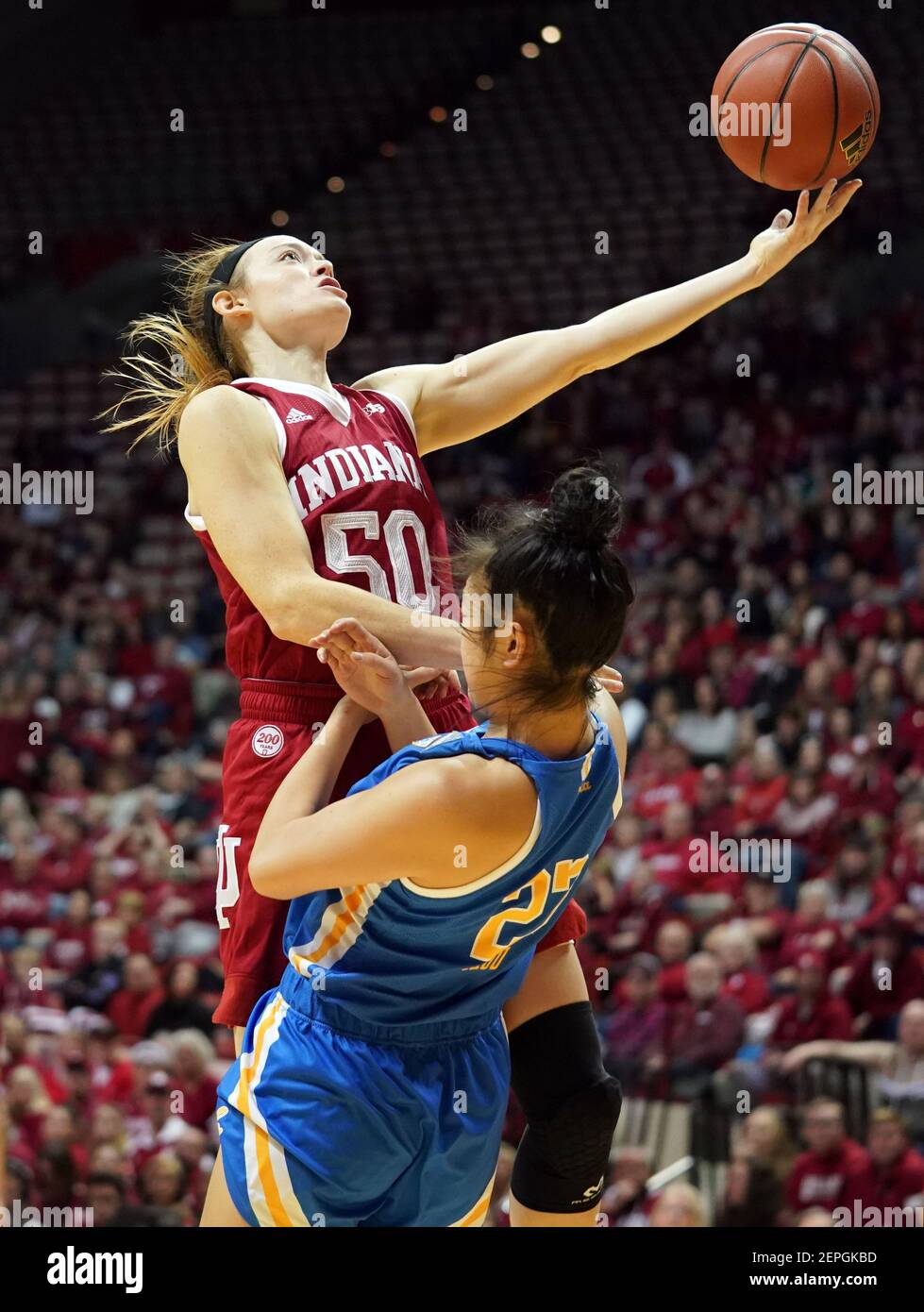 Indiana Hoosiers, Brenna Wise (50) attempts a layup over UCLA Bruins ...