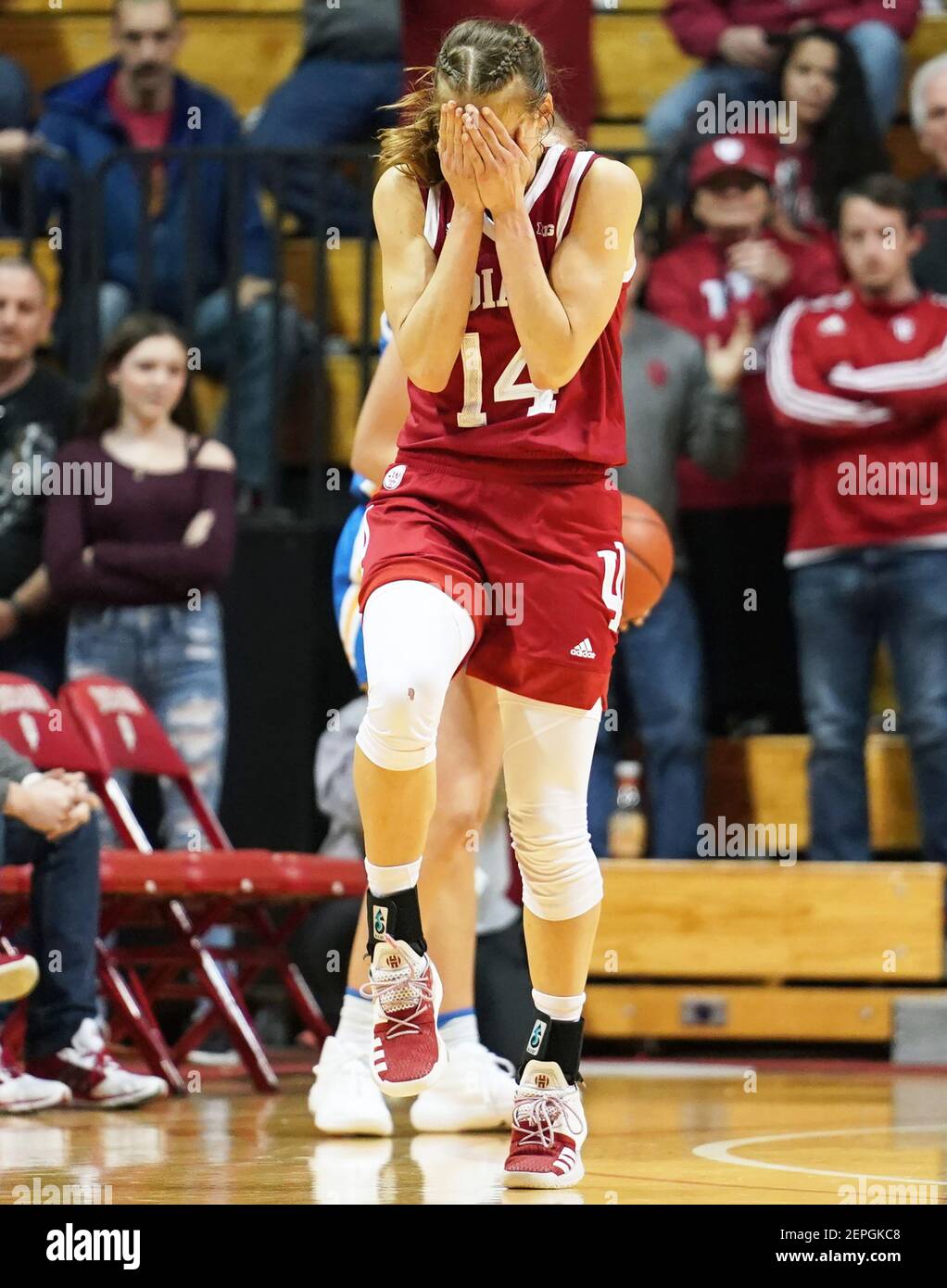 Indiana Hoosiers, Ali Patberg (14) reacts to a foul call during the ...