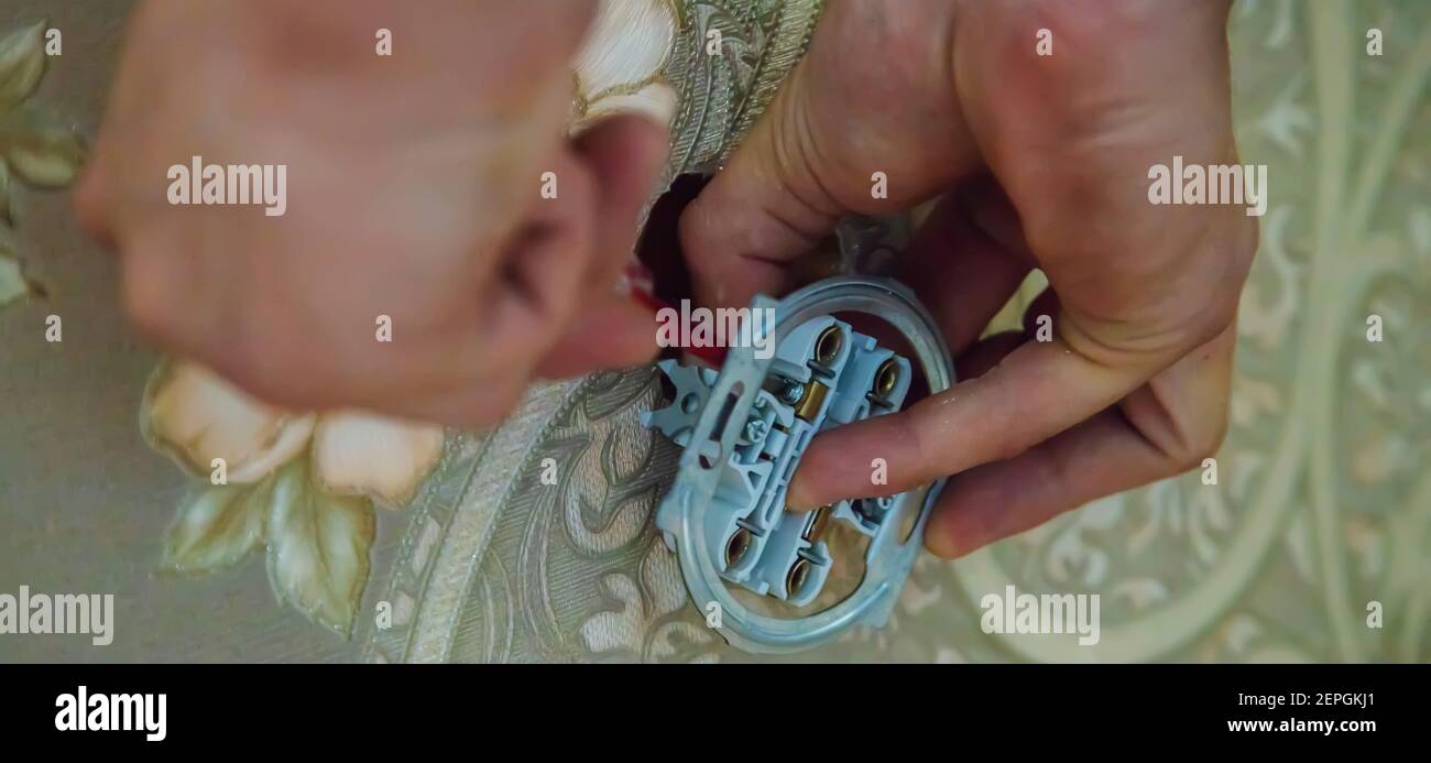 write electrical work, switch and socket installation.selectiv focus ...