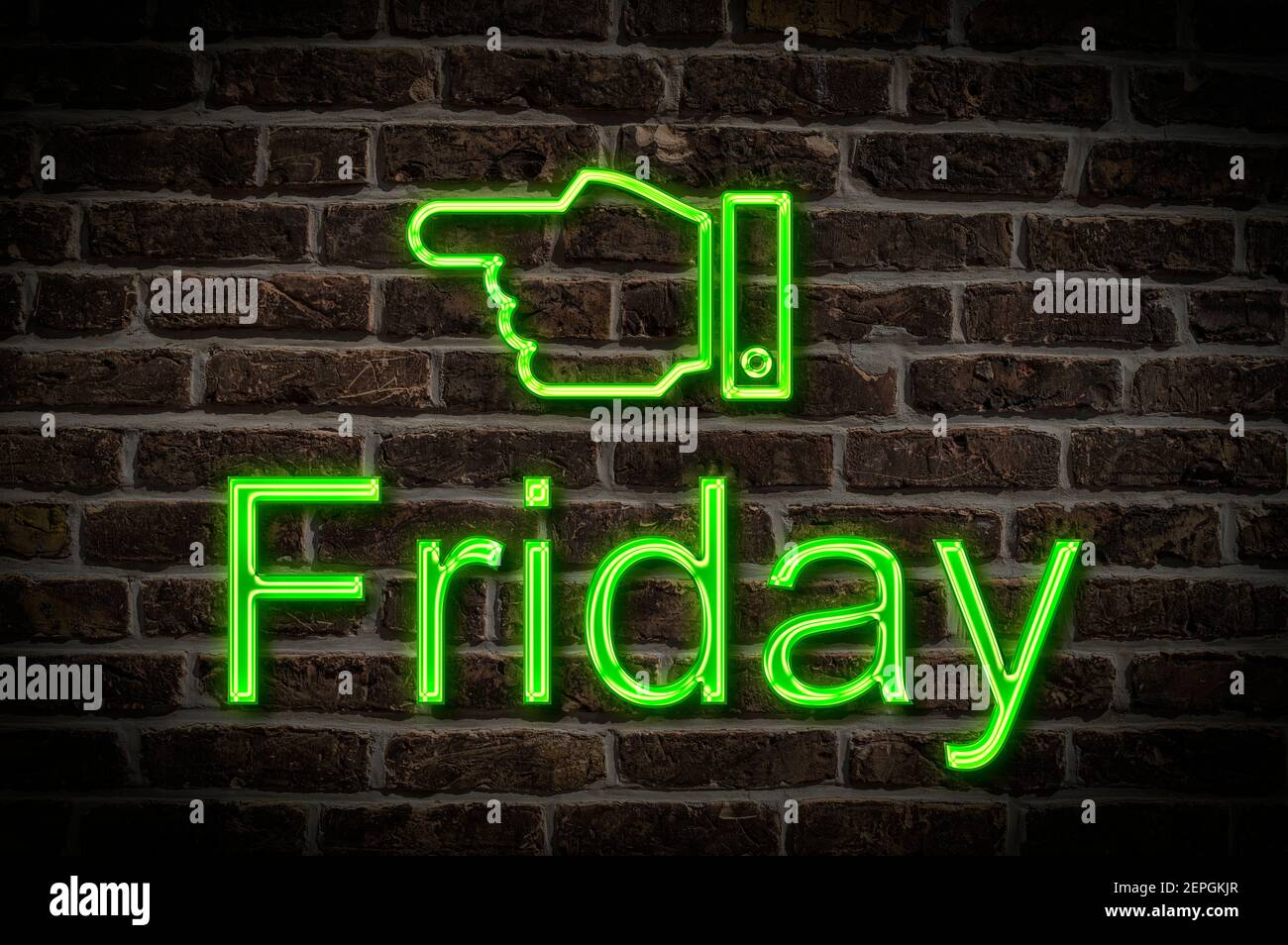 Detail photo of a a neon sign on a wall with the inscription Friday ...