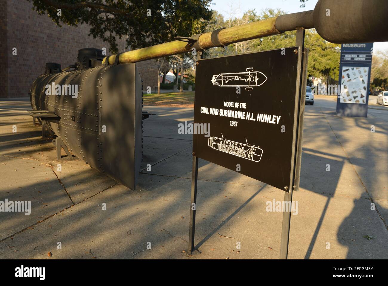 Hampton Park Model of Confederate sub Hunley and volunteers lined up ...