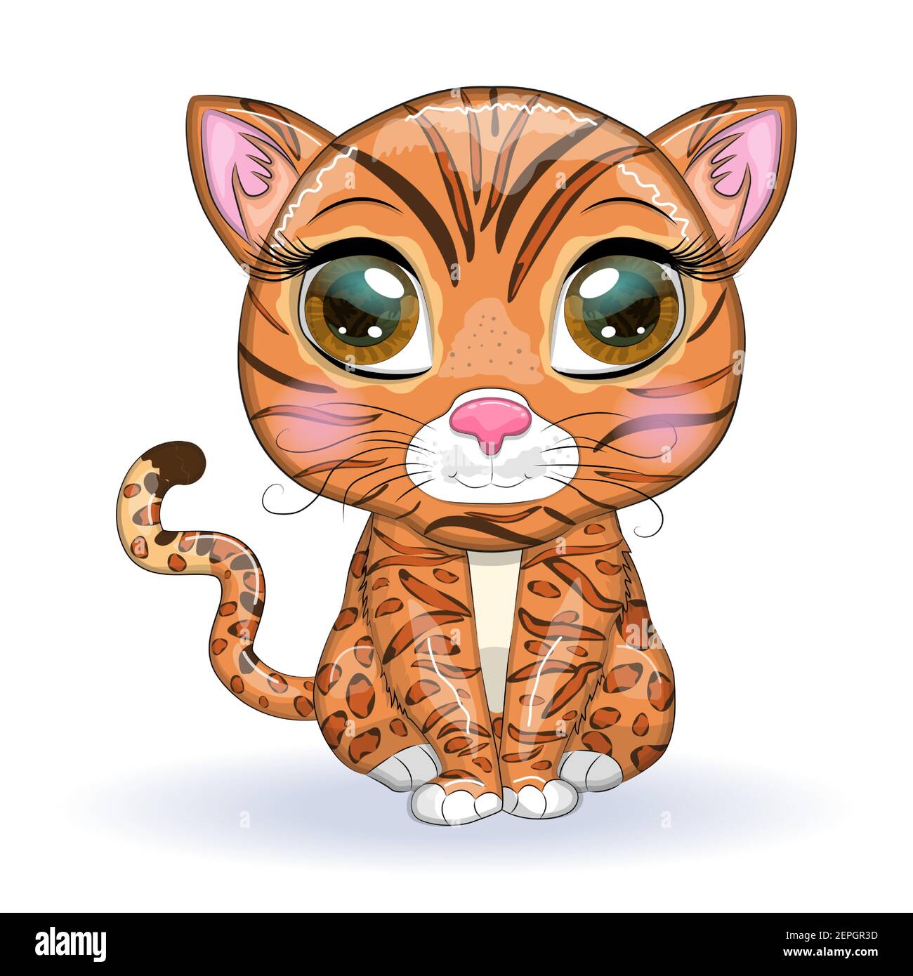 Bengal cat with beautiful eyes in cartoon style, hybrid, colorful ...