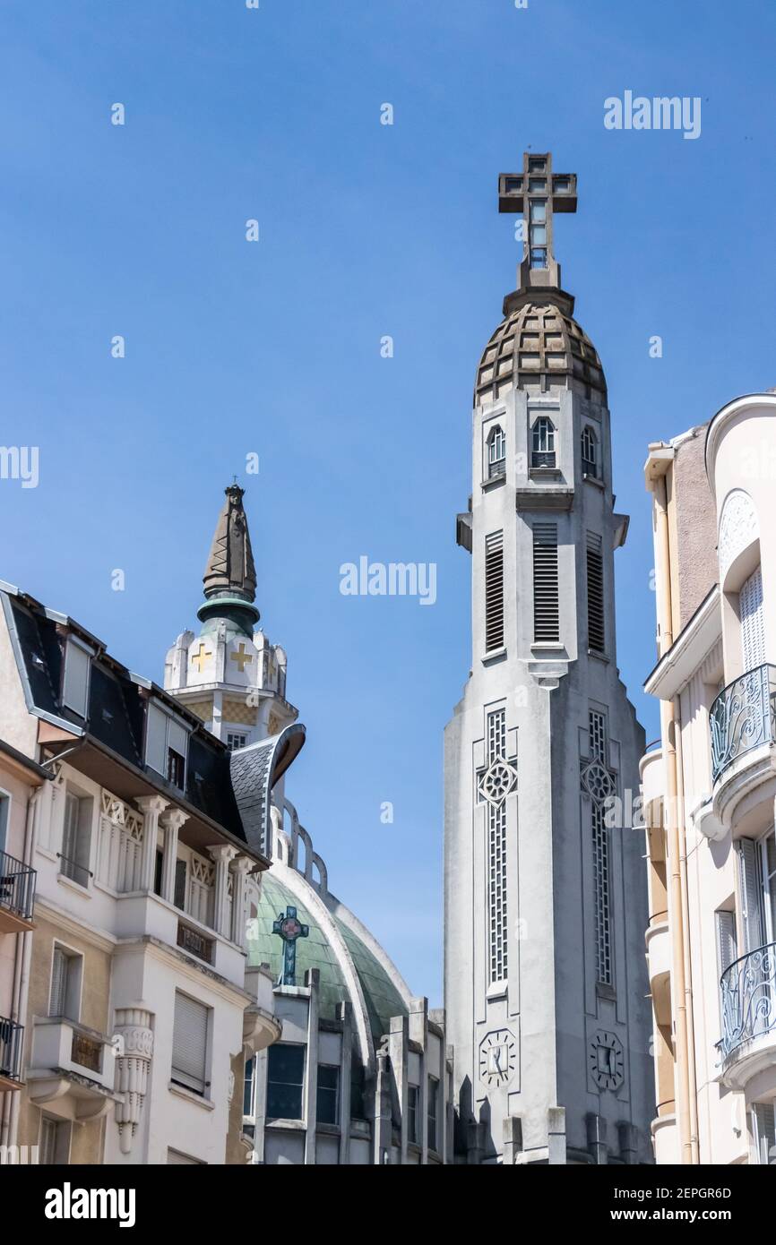 street scene of Notre Dame des malades church in Vichy France Stock ...
