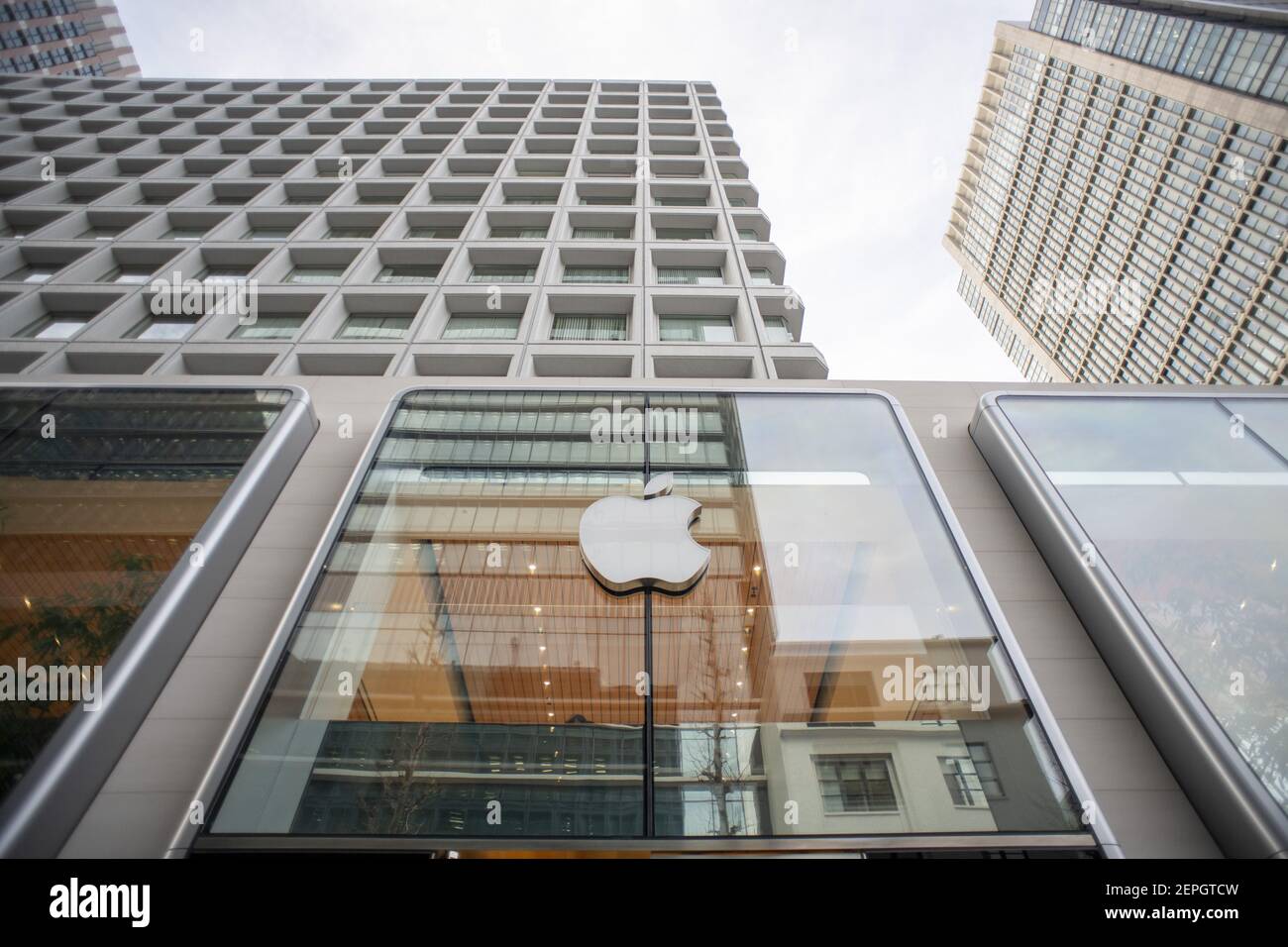 Apple logo is seen at the largest Apple Store near the Marunouchi Gate ...