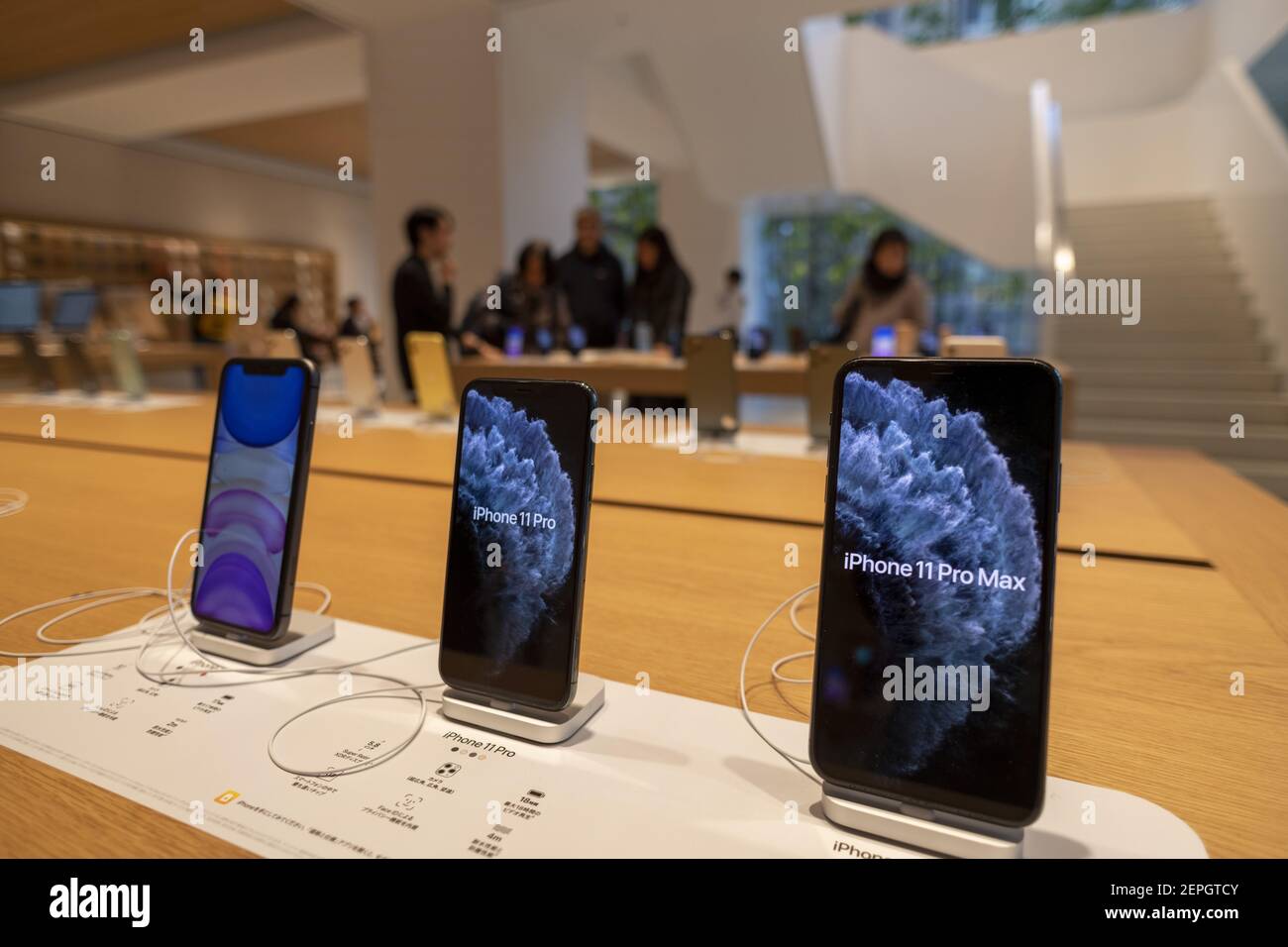 Apple iPhone are seen at the largest Apple Store near the Marunouchi ...