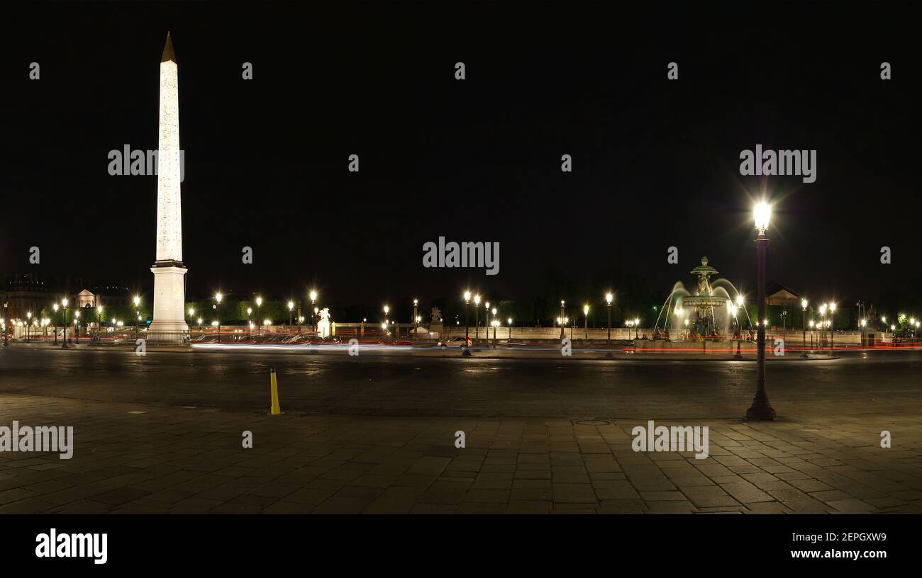 Place de la Concorde and Obelisk of Luxor at Night (panorama), Paris ...