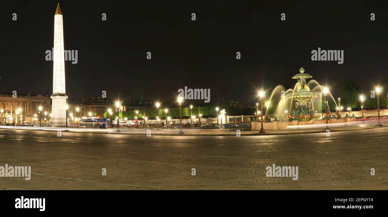 Place de la Concorde at Night (panoramic view), Paris, France Stock ...
