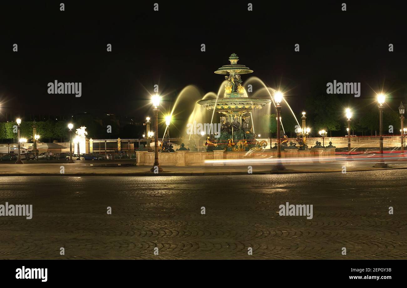Place de la Concorde at Night (panoramic view), Paris, France Stock ...