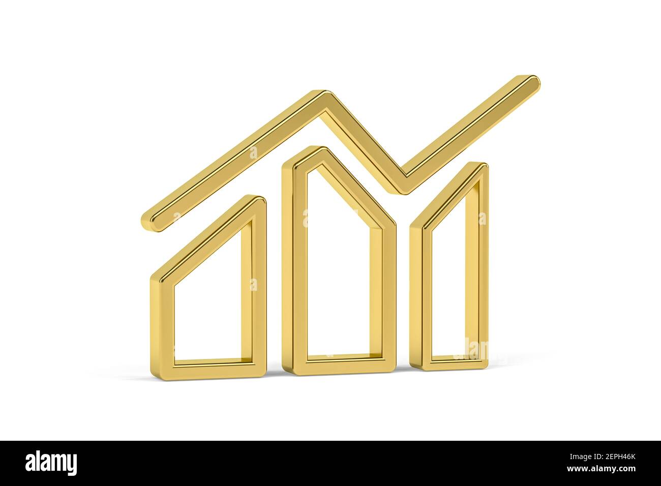Golden 3d bar chart icon isolated on white background - 3D render Stock ...