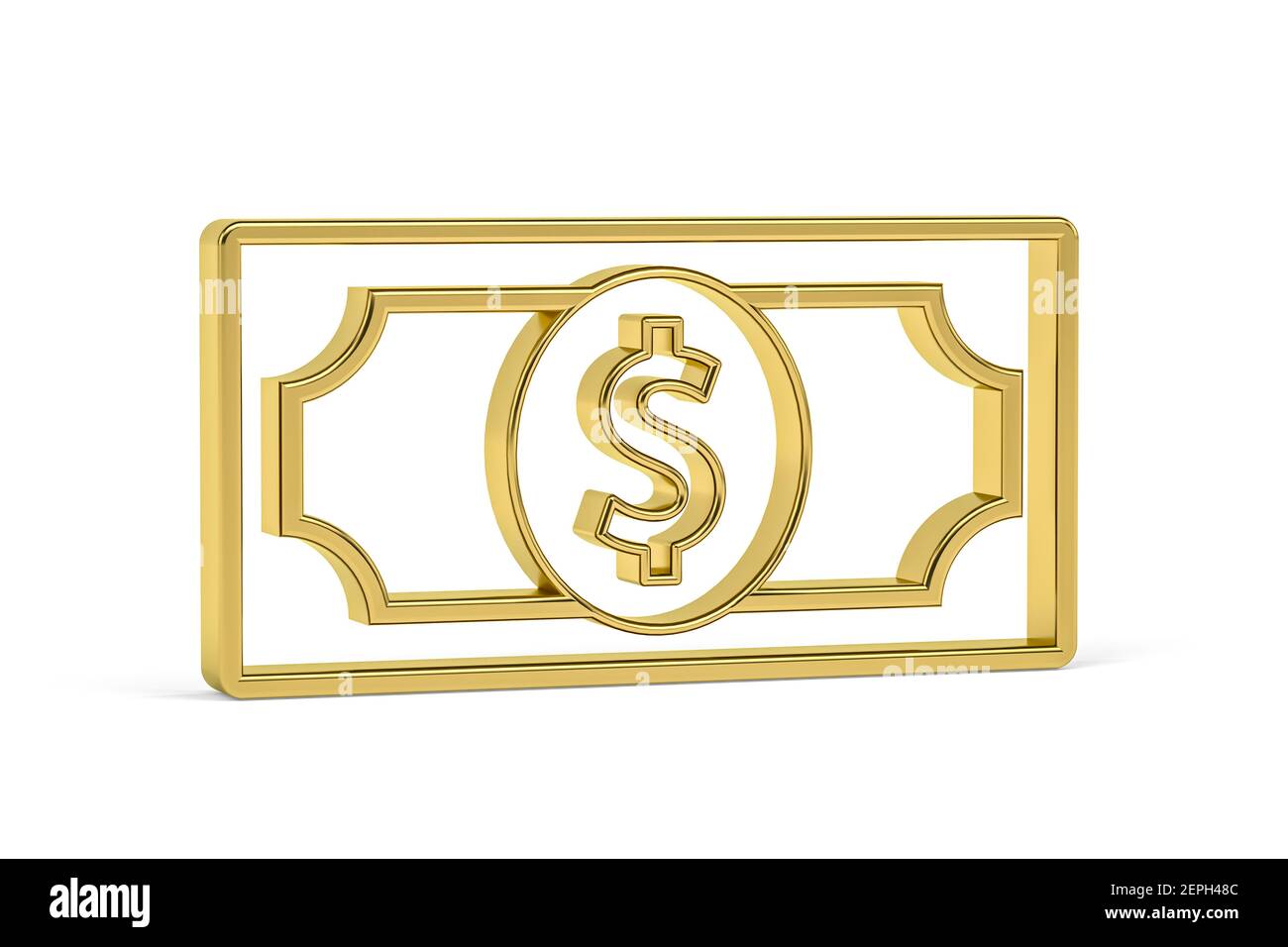 Golden 3d dollar banknote icon isolated on white background - 3D render ...