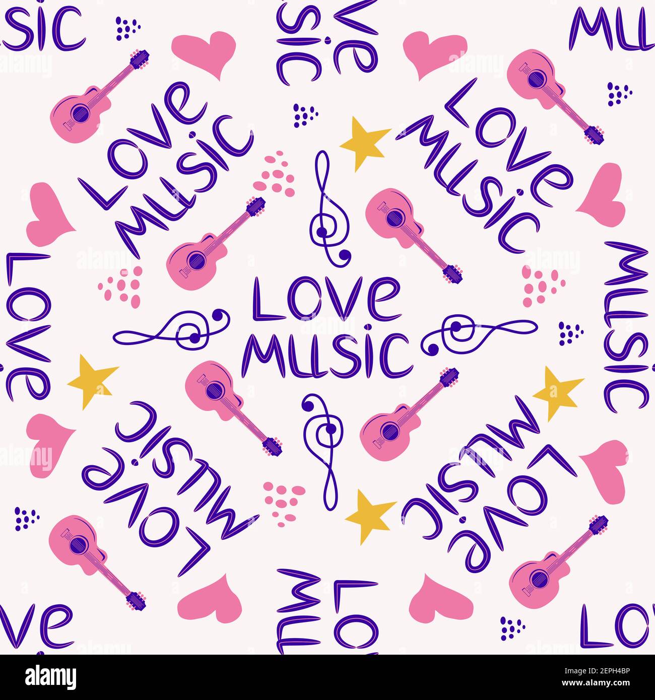 Love music seamless pattern with country guitar, music notes, treble ...