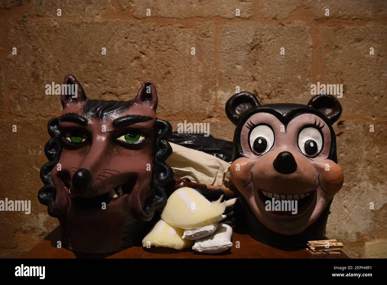 Cabezudos (Big Heads) are seen prior to the celebration. They were ...
