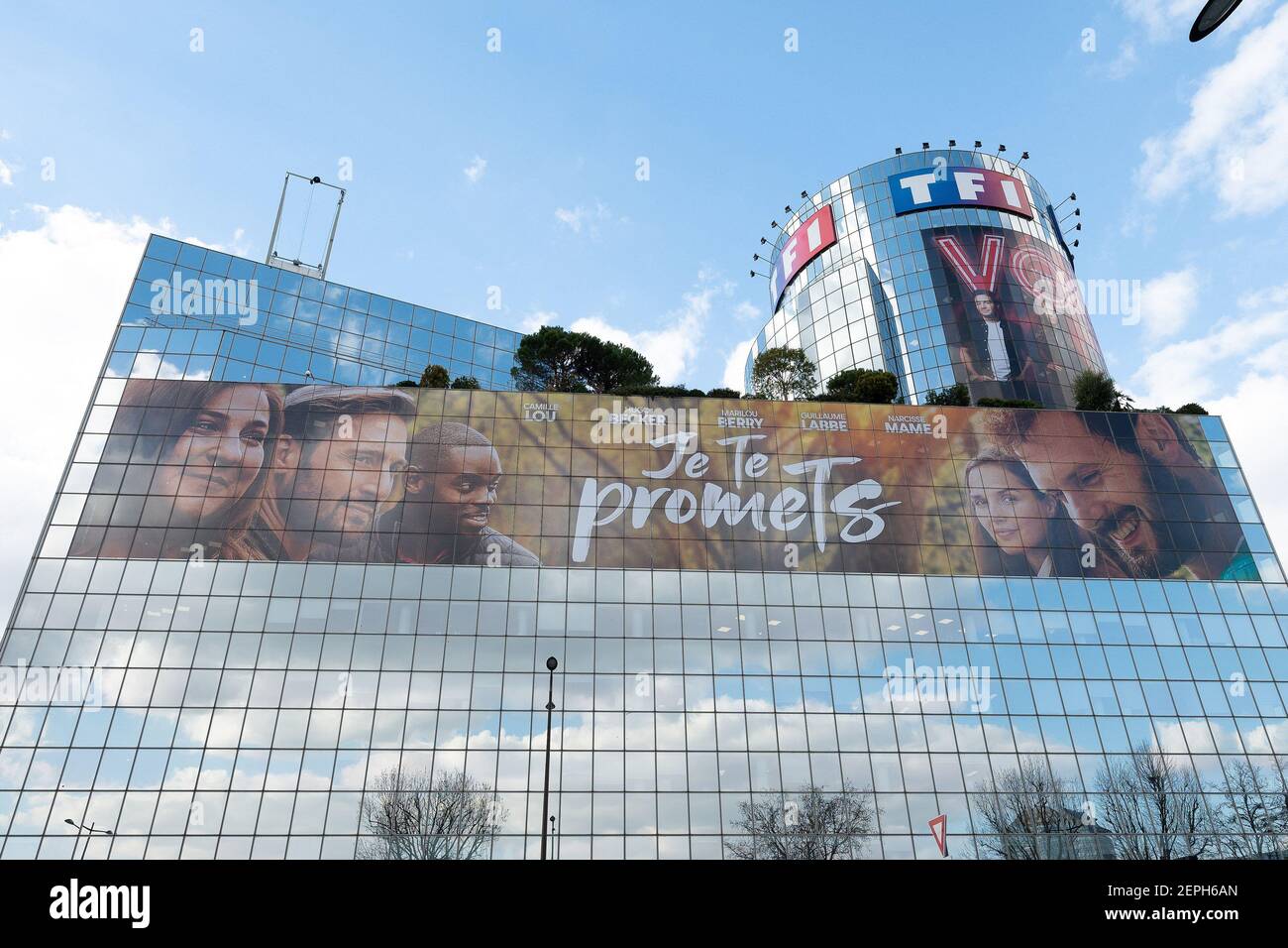 A general view of TF1 building, on February 26, 2020 in Boulogne ...