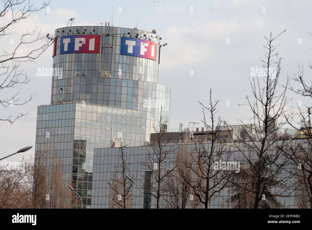 A general view of TF1 building, on February 26, 2020 in Boulogne ...