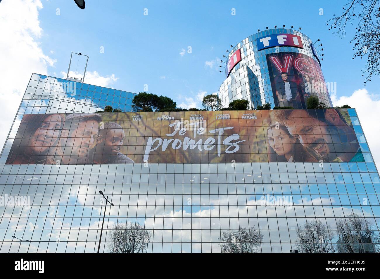 A general view of TF1 building, on February 26, 2020 in Boulogne ...