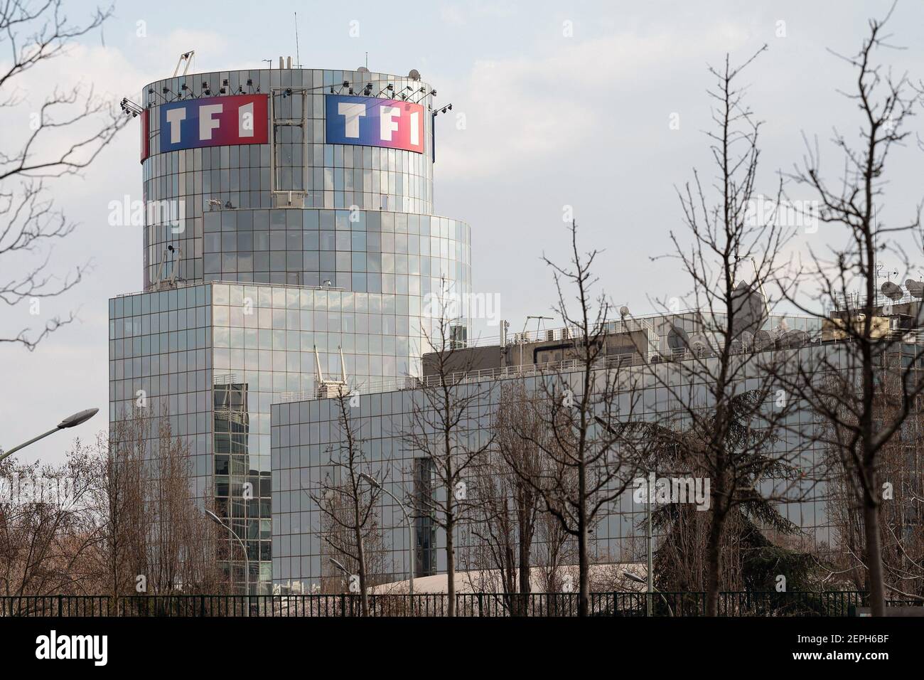 A general view of TF1 building, on February 26, 2020 in Boulogne ...