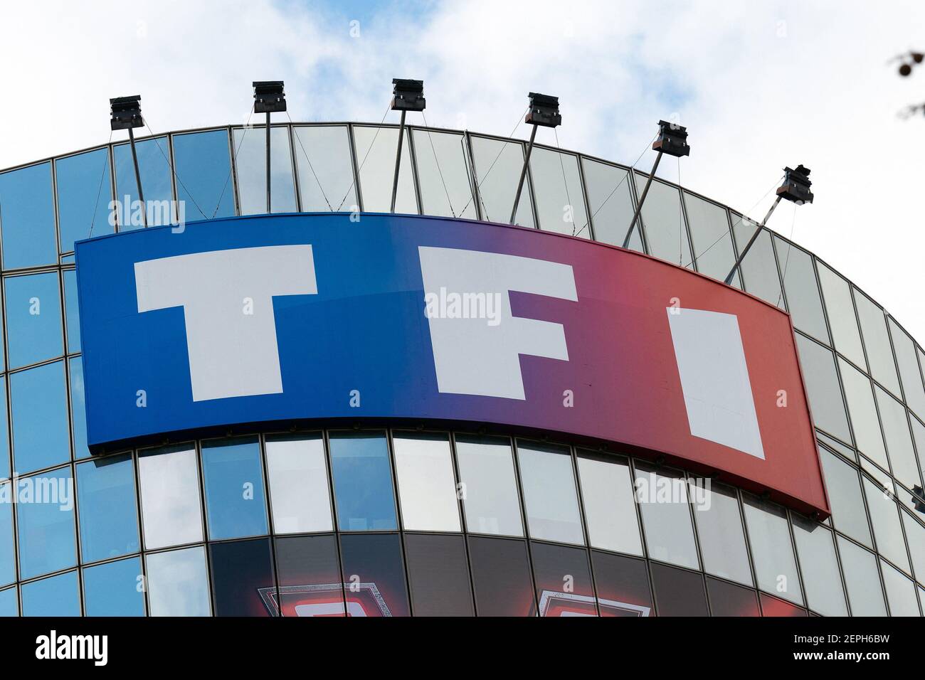 A general view of TF1 building, on February 26, 2020 in Boulogne ...