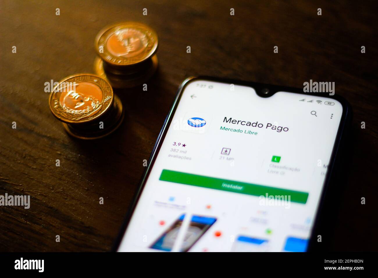 In this photo illustration the MercadoPago logo and app is seen ...