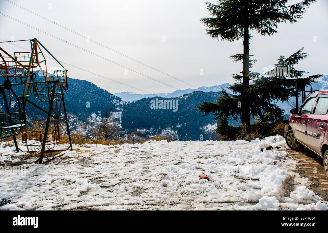 Patnitop a city of Jammu and its park covered with white snow, Winter ...