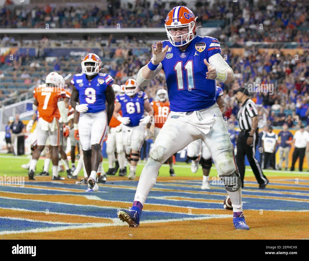 Florida Gators quarterback Kyle Trask (11) reacts after scoring on a ...