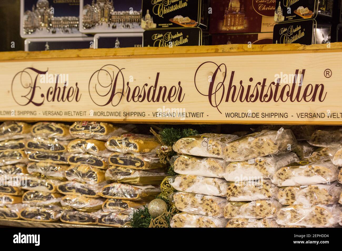 Dresdner Christstollen seen at the Christmas Striezelmarkt one of the ...