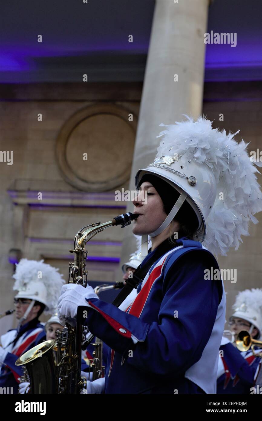Member of West Orange High School Warrior Band performing during London ...