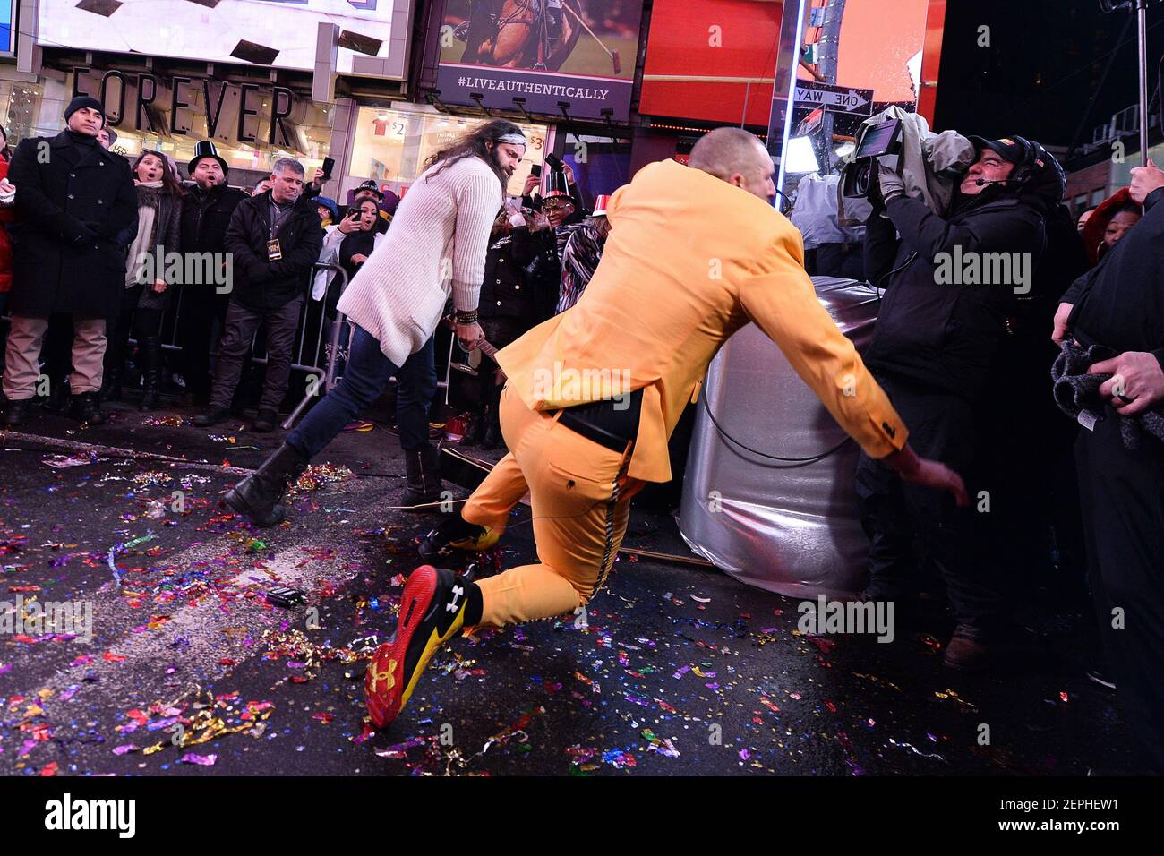 NEW YORK CITY - DECEMBER 31: (L-R) WWE stars Elias and Mojo Rawley ...