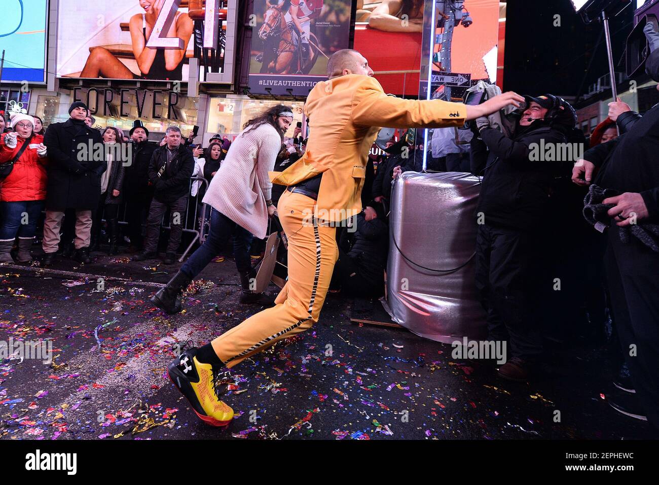 NEW YORK CITY - DECEMBER 31: (L-R) WWE stars Elias and Mojo Rawley ...