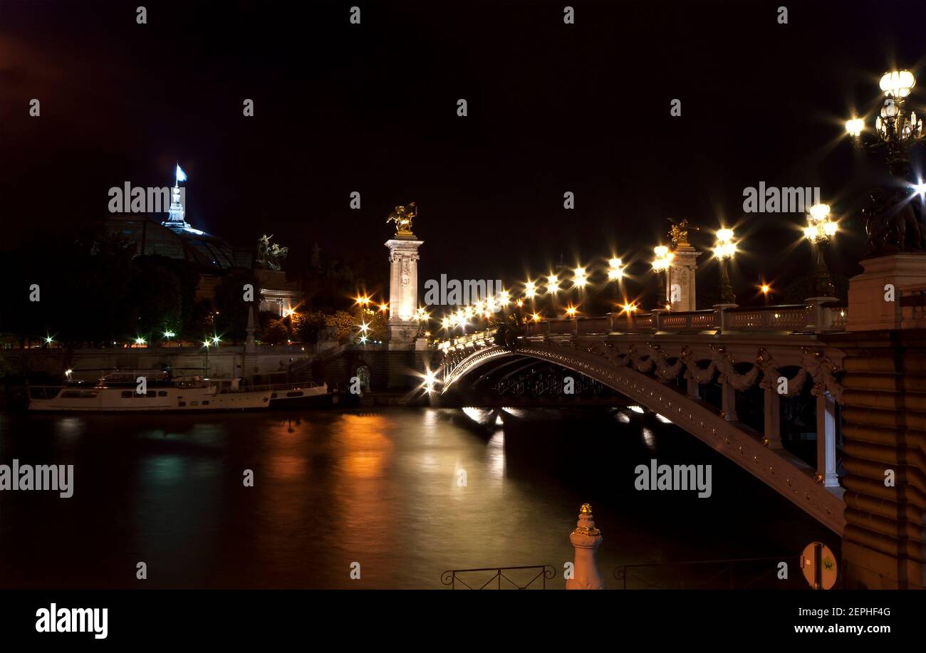The Alexander III bridge at night - Paris, France Stock Photo - Alamy