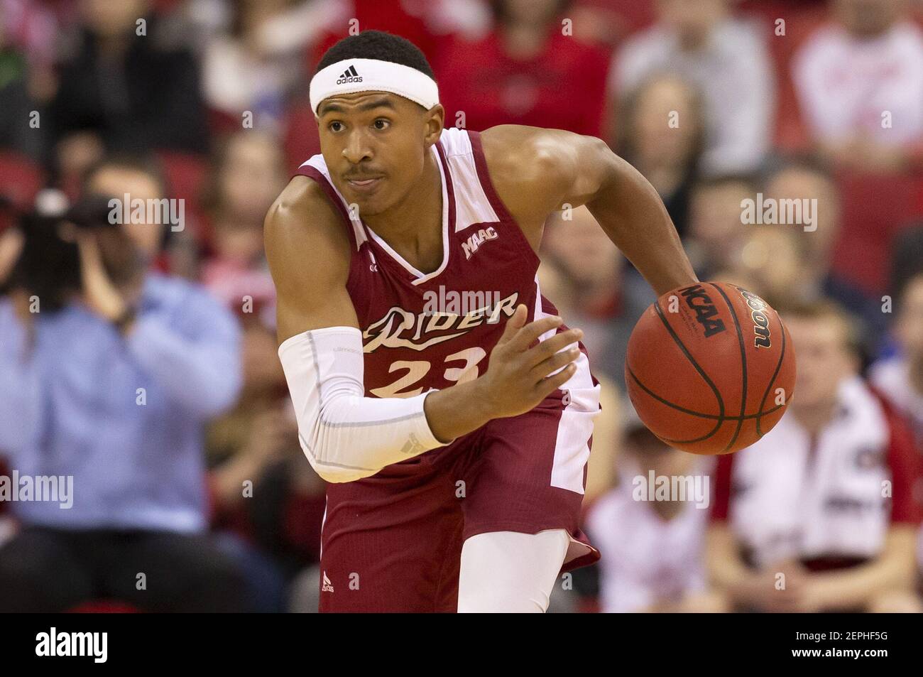 December 31, 2019: Rider Broncs guard Stevie Jordan #23 leads a fast ...