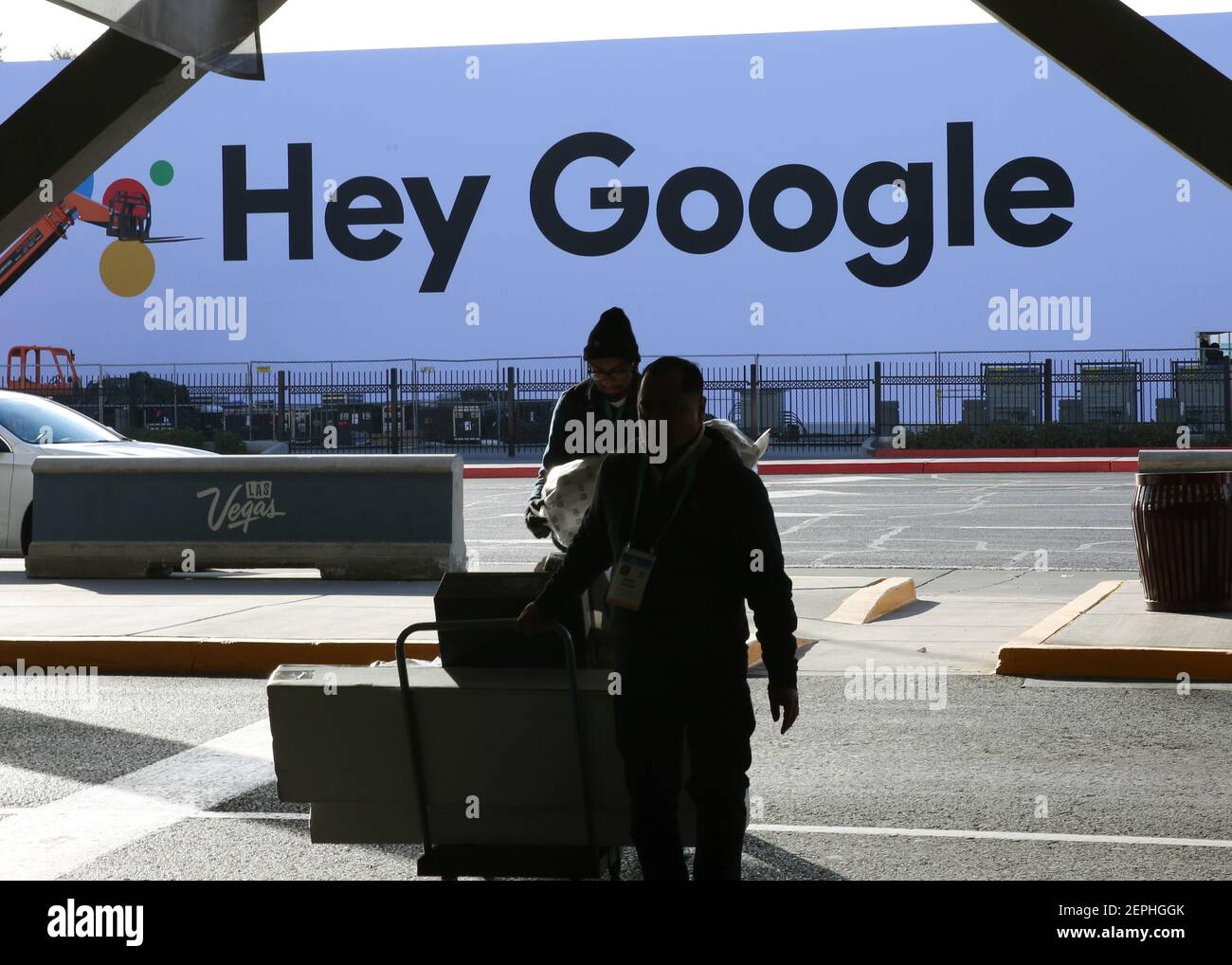 Google's CES booth is seen as vendors arrive at the 2020 consumer ...