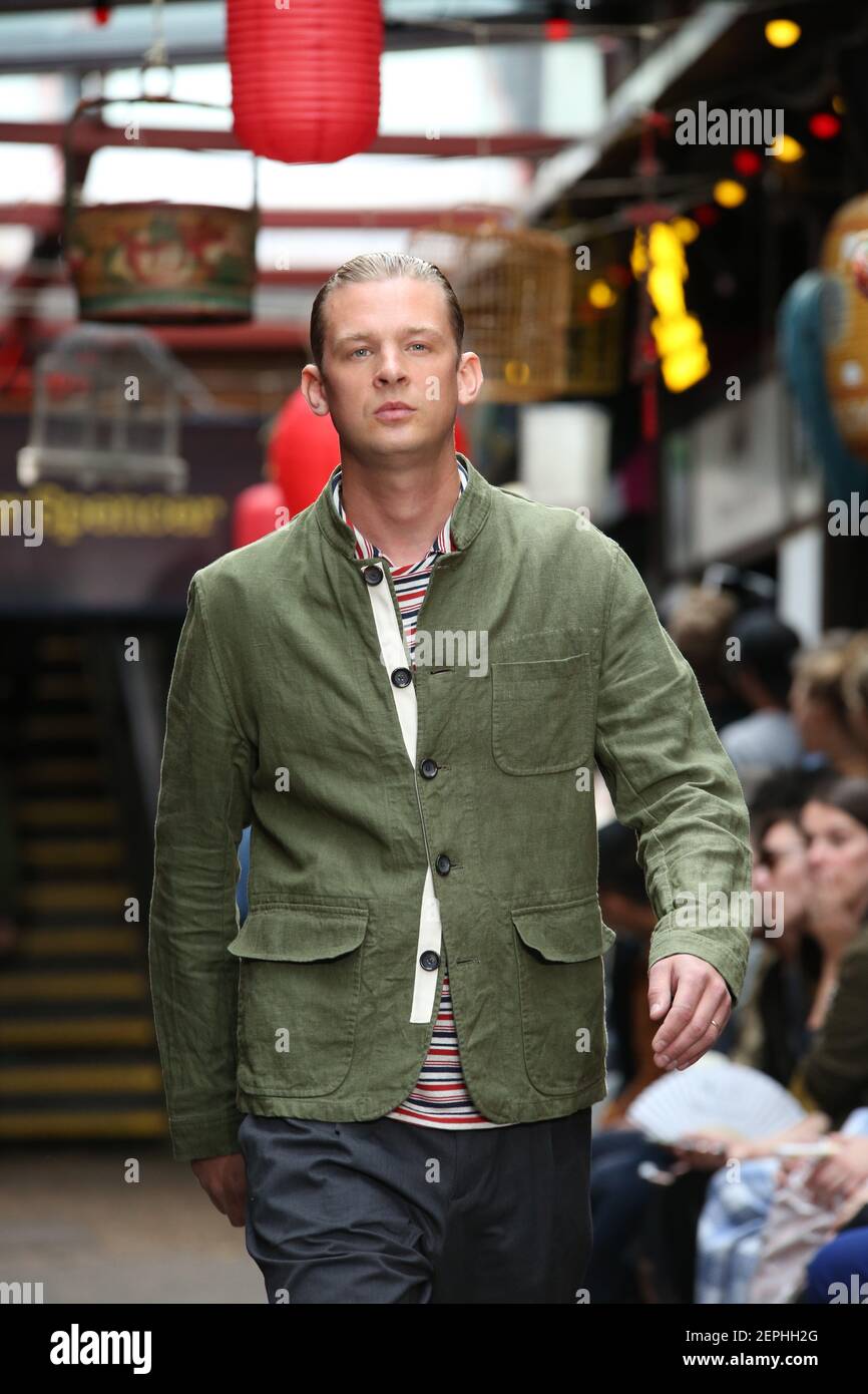 A model showcases during a catwalk show at Oliver Spencer show, London ...