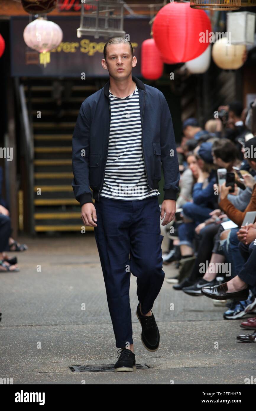 A model showcases during a catwalk show at Oliver Spencer show, London ...