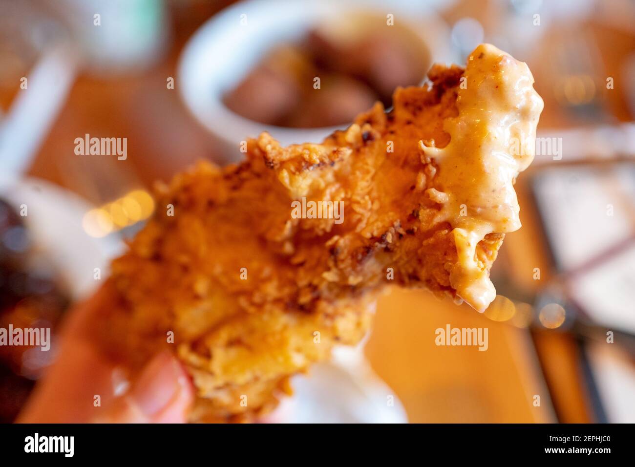Close-up of traditional American South dish of fried chicken at ...