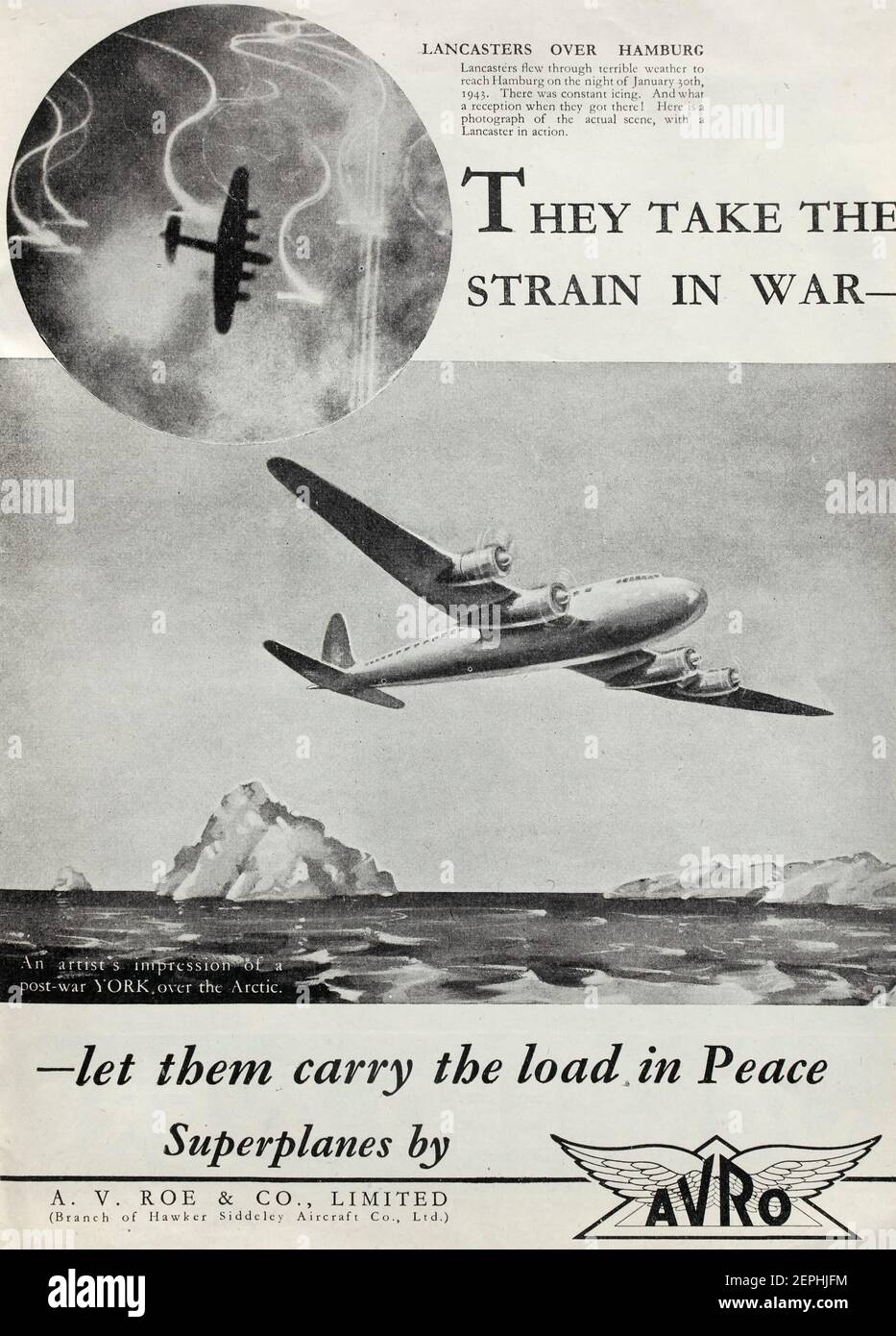 Vintage 1944 advertisement for the British Avro aircraft company ...