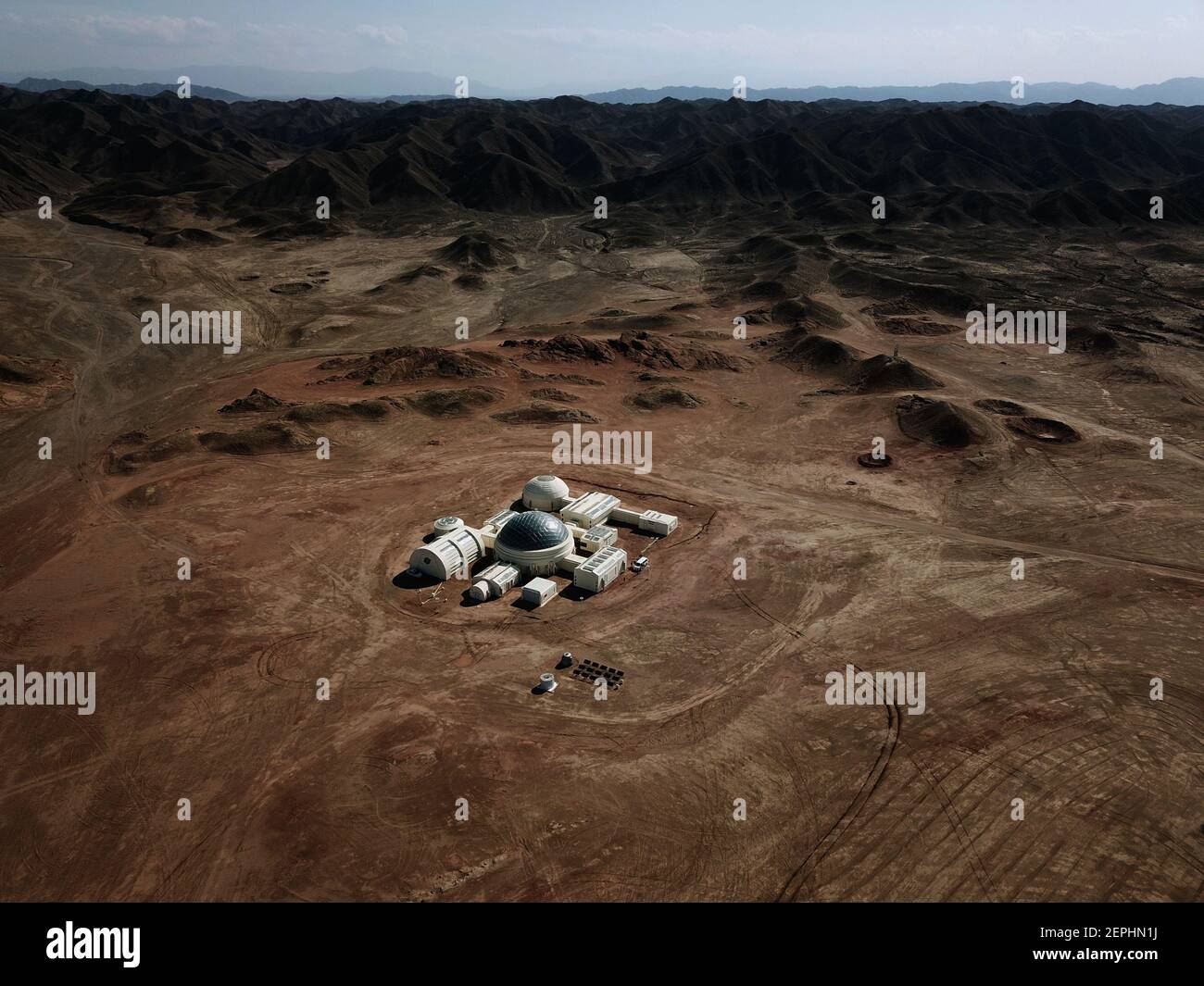 **FILE PHOTO**Aerial view of the C Space Plan Mars simulation base in Jinchang City, northwest ...