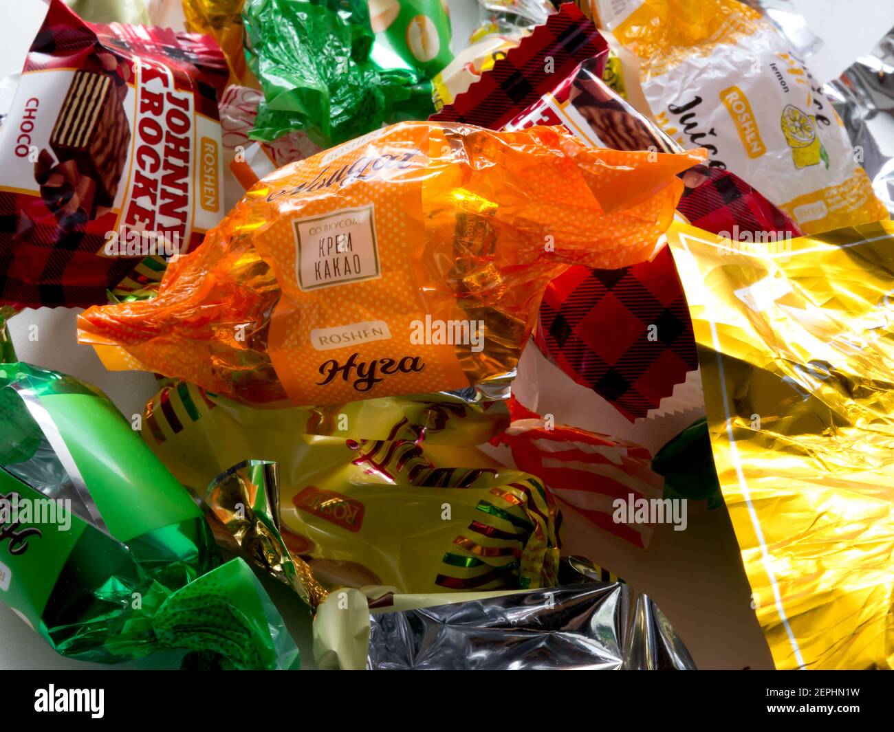 Roshen candy wrappers. Roshen Confectionery Corporation is a Ukrainian ...