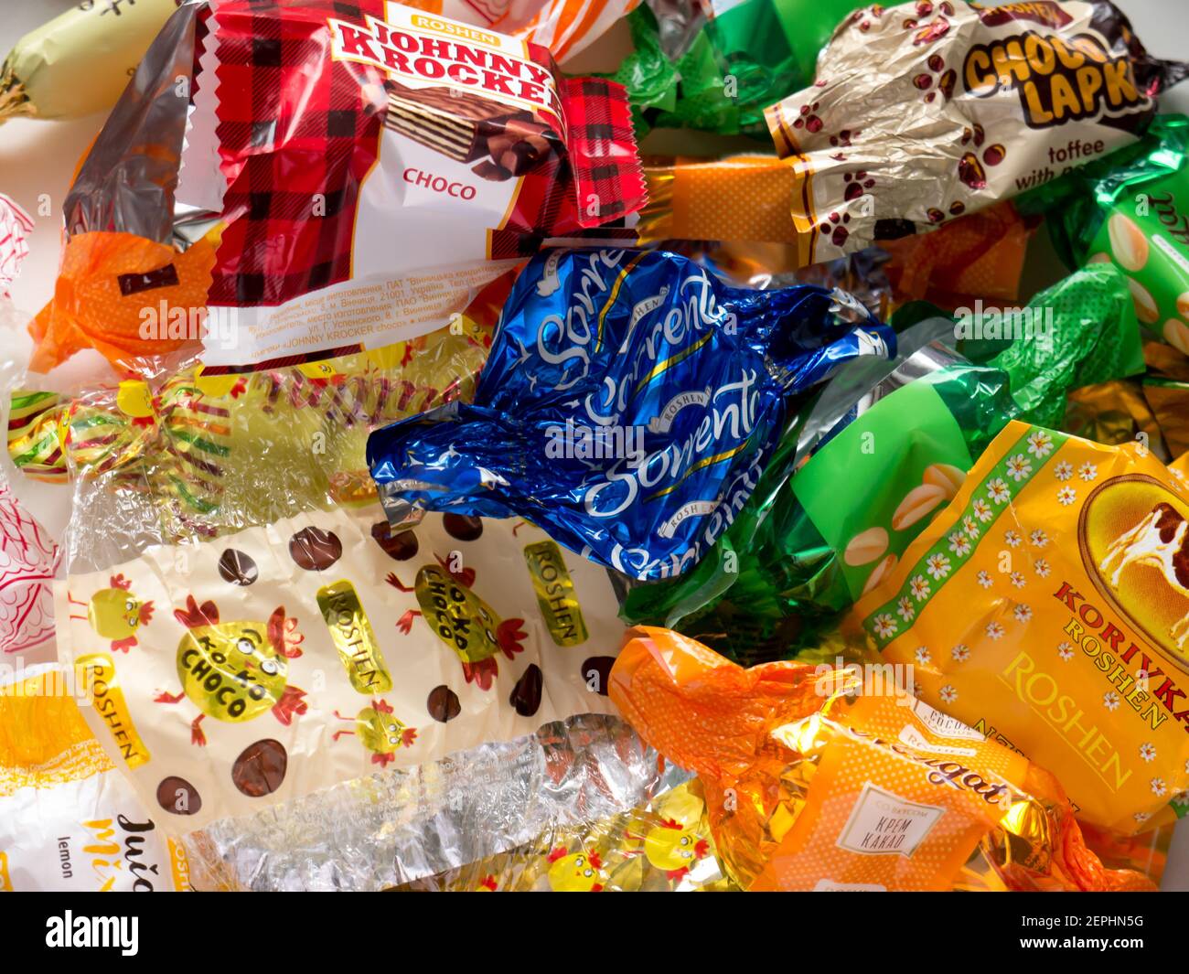 Roshen candy wrappers. Roshen Confectionery Corporation is a Ukrainian ...